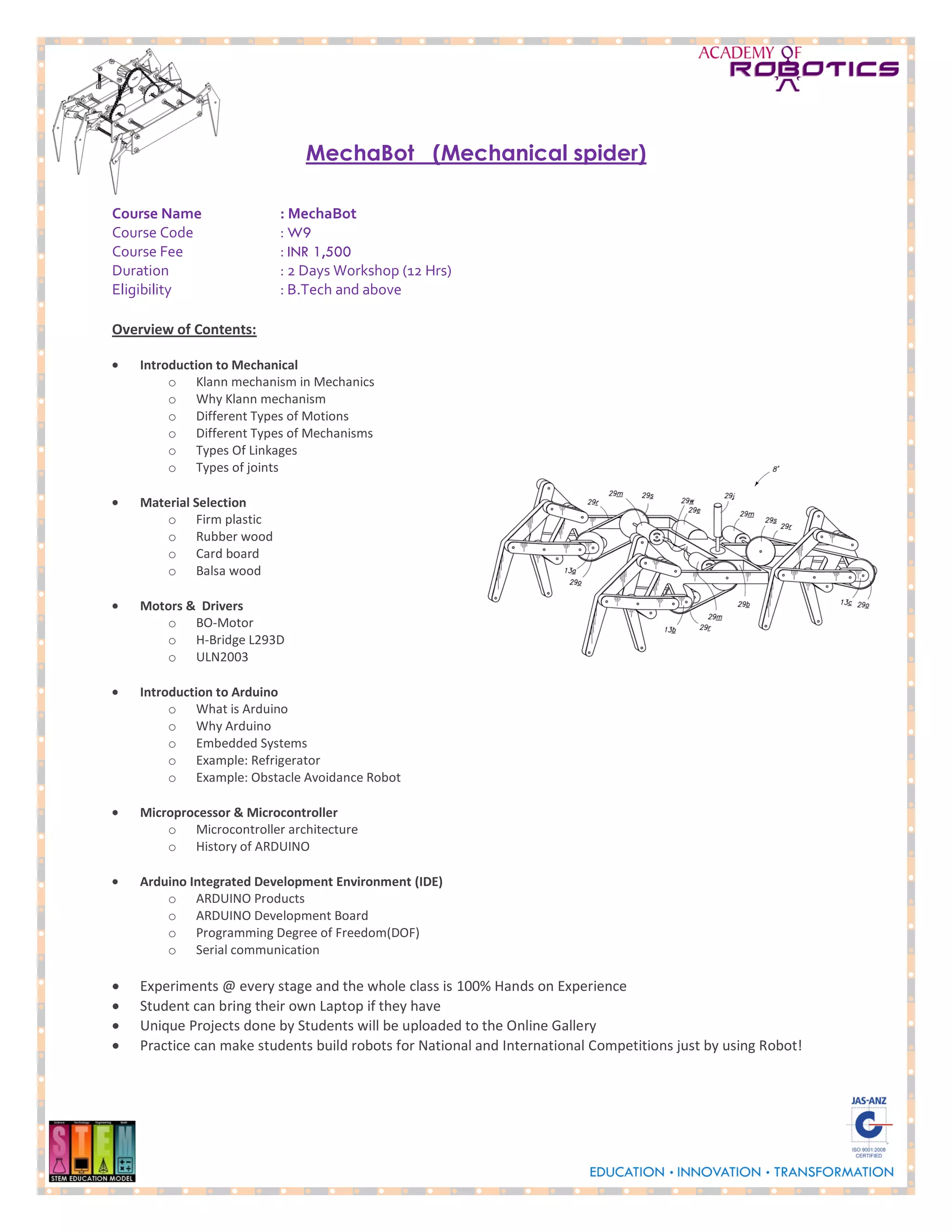 Mechanical Spider - Robotics Course Details | PDF