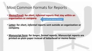 W9COMM3073Professional+Reports+Part+1 (2).pptx | Educational Assessment | Education