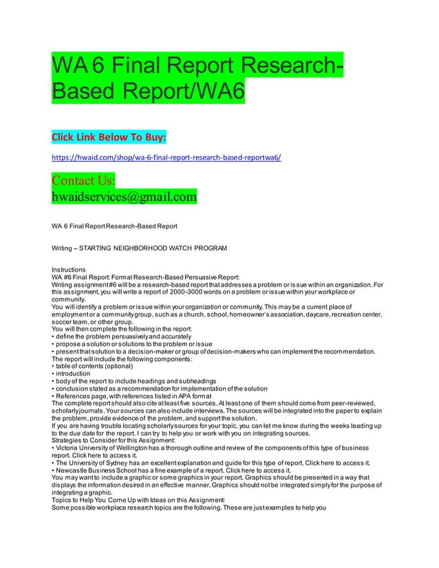 Wa 6 final report research based report wa6 | PDF