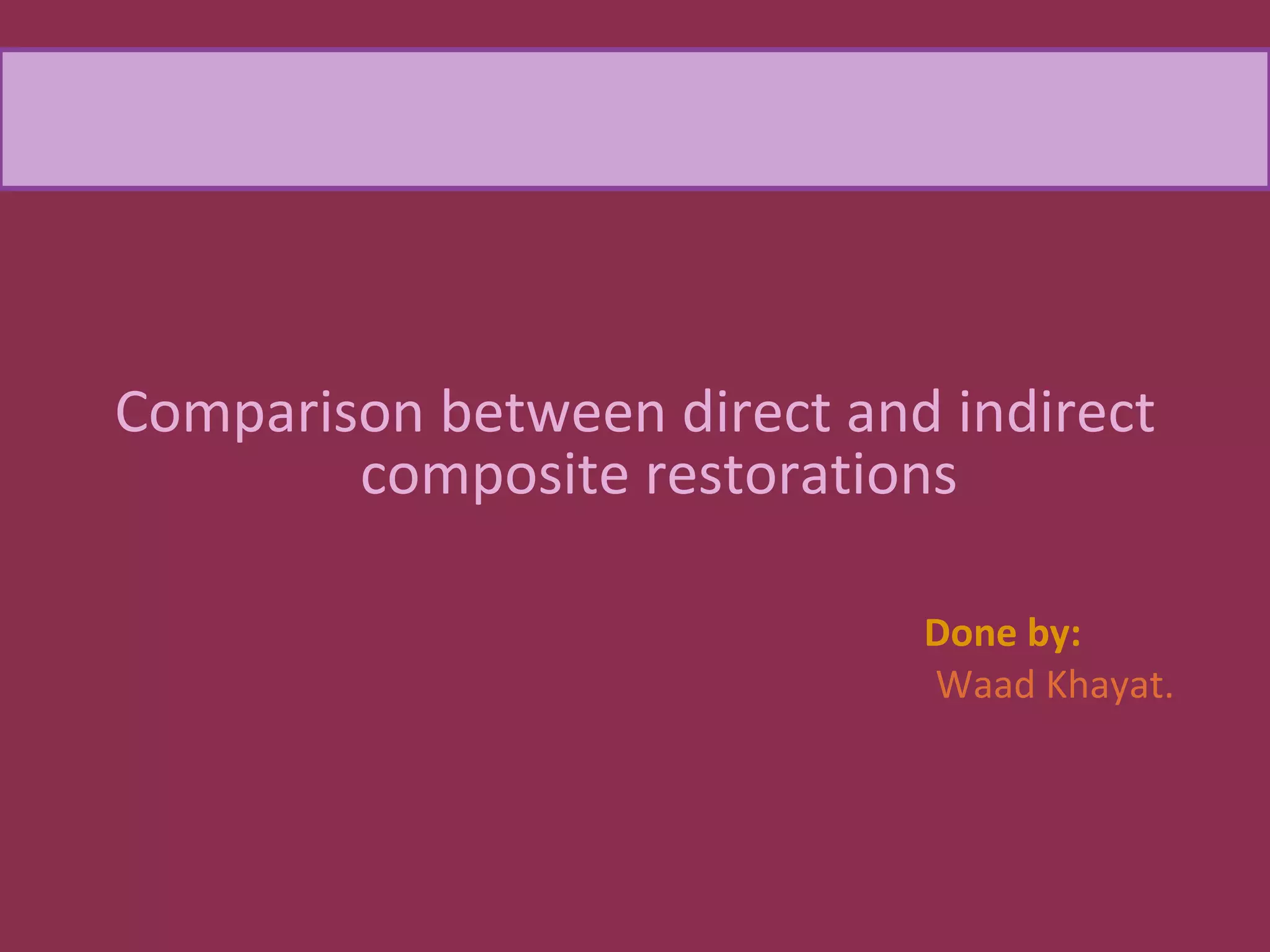 Comparison between Direct and Indirect Composite Resin Restorations | PPT