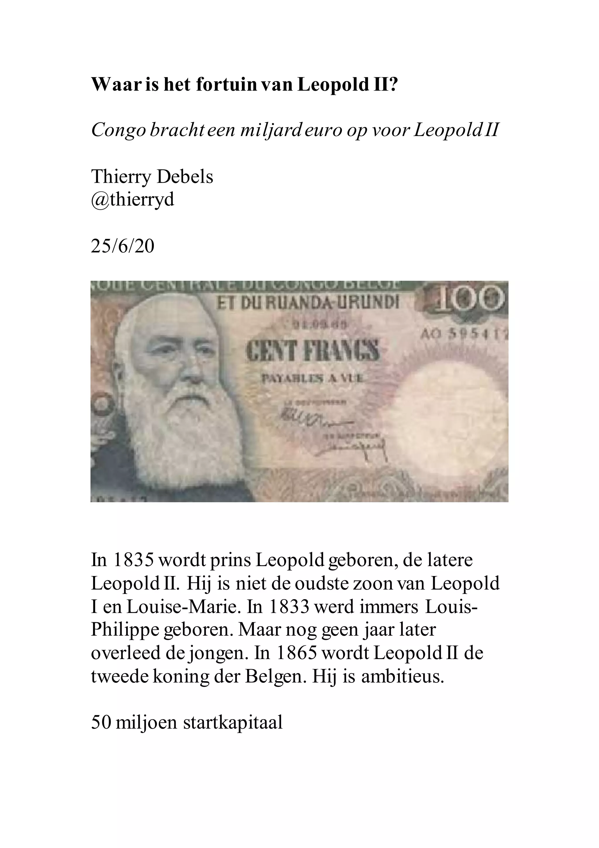 Waar is het fortuin van Leopold II? | PDF