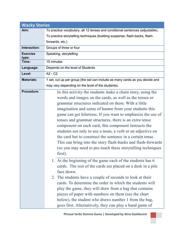 Wacky stories - Comminucative ESL Game to practise vocabulary and ...