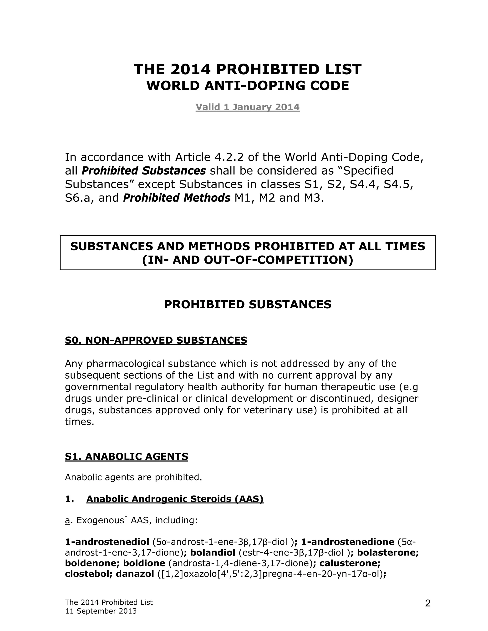 Wada prohibited-list-2014-en | PDF