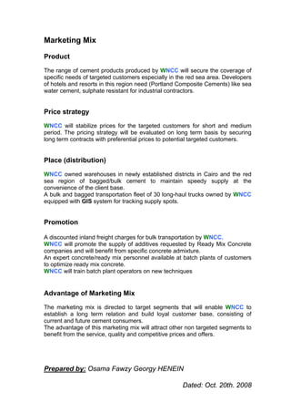 Wadi El Nile Cement Marketing Plan | PDF
