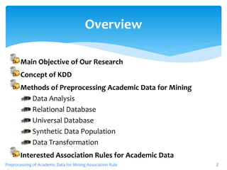 Preprocessing of Academic Data for Mining Association Rule, Presentation @WADM2013, BUET | PDF