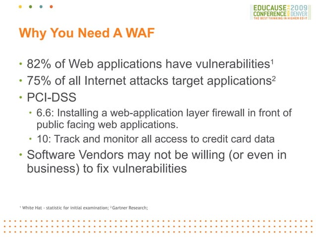 2009: Securing Applications With Web Application Firewalls and Vulnerability Assessments | PPT