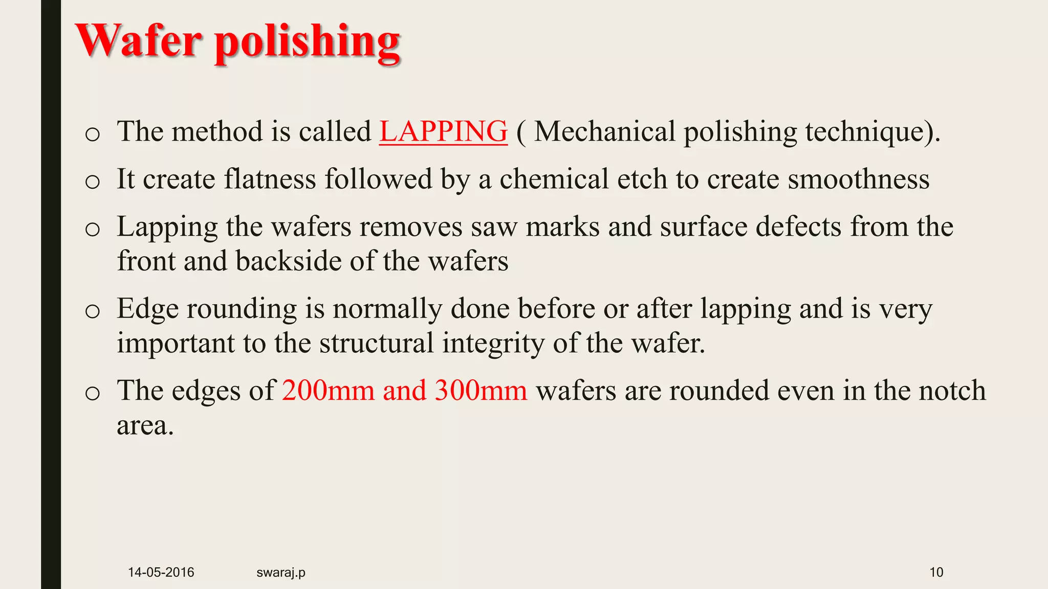 Wafer processing | PPTX