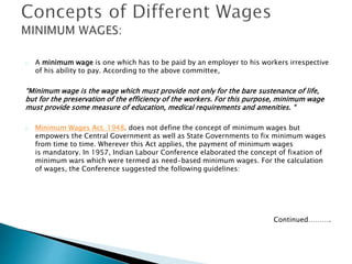Wage concept and wage meaning in variuos act | PPTX