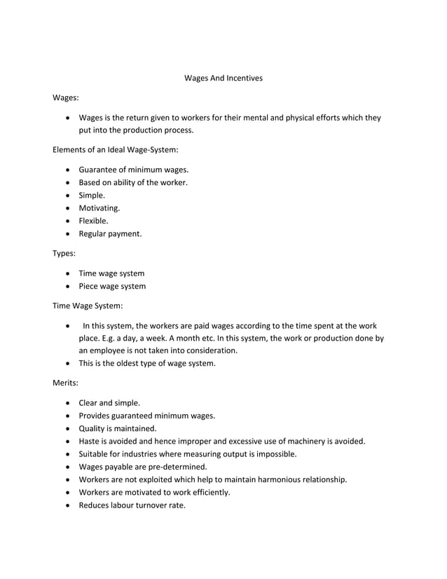 Wages and incentives | DOCX | Business | Business and Finance