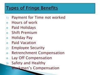 Wages,incentives and fringe benefits | PPTX | Government Support and ...