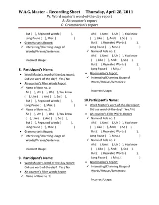 W.A.G. Master's Recording Sheet | DOCX