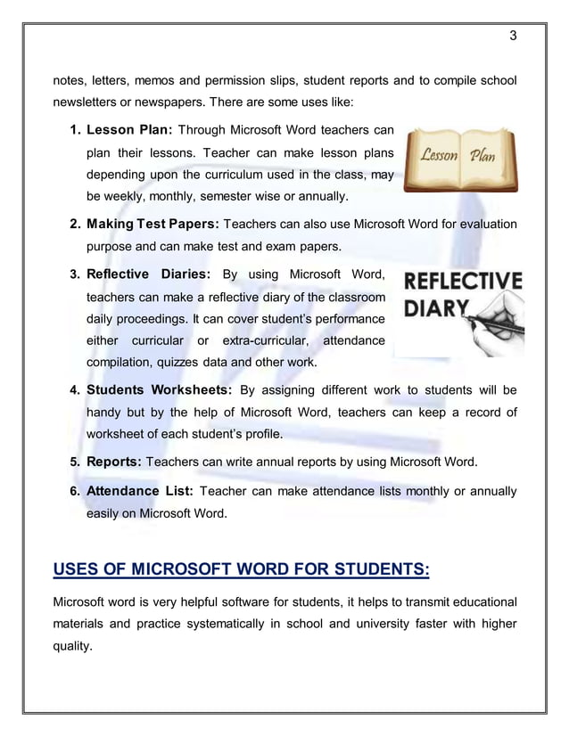 Uses of MS Word in Education | DOCX | Desktop Publishing | Computer ...