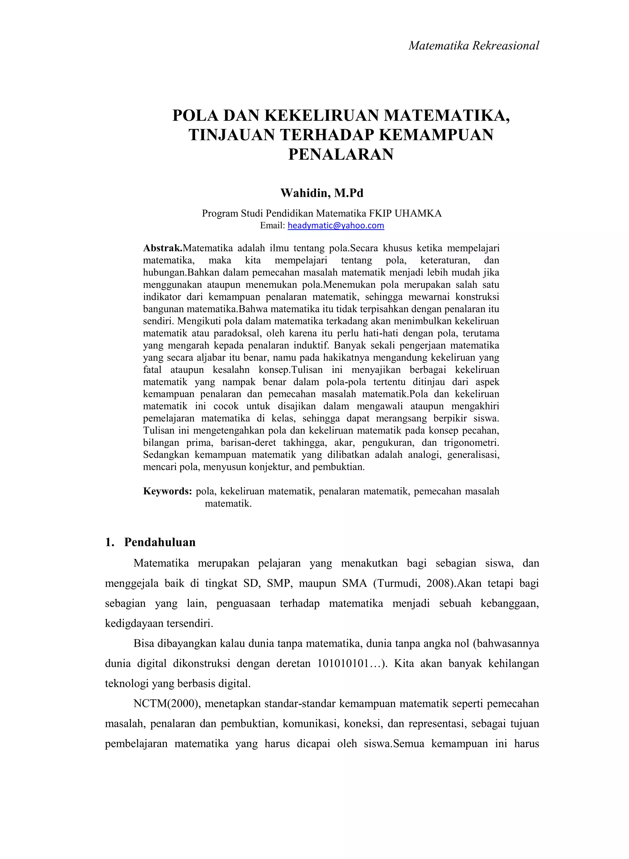 Wahidin uhamka mathematical fallacies | PDF