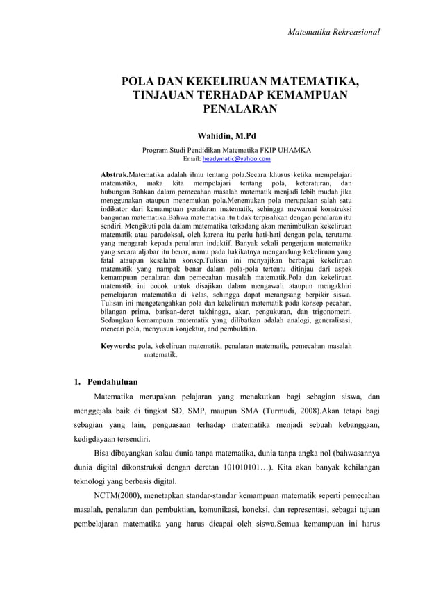 Wahidin uhamka mathematical fallacies | PDF