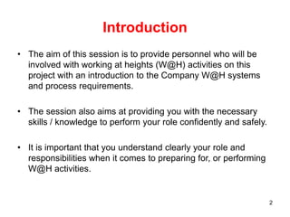 Working at Height induction slides (Requriement of the WAH) | PPT