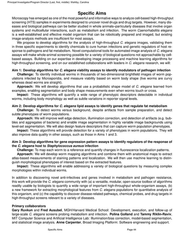 Specific Aims NIH Sample Grant Proposal | PDF | Genetics | Science
