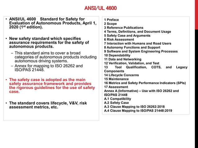 Waise 2021 Uber ATG Safety Case Framework and ANSI/UL 4600 | PPTX