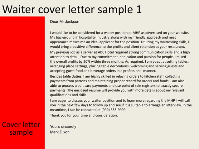 Waiter cover letter | PPT