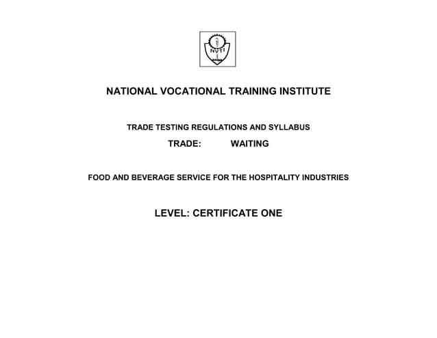 TRADE TESTING REGULATIONS AND SYLLABUS | PPT