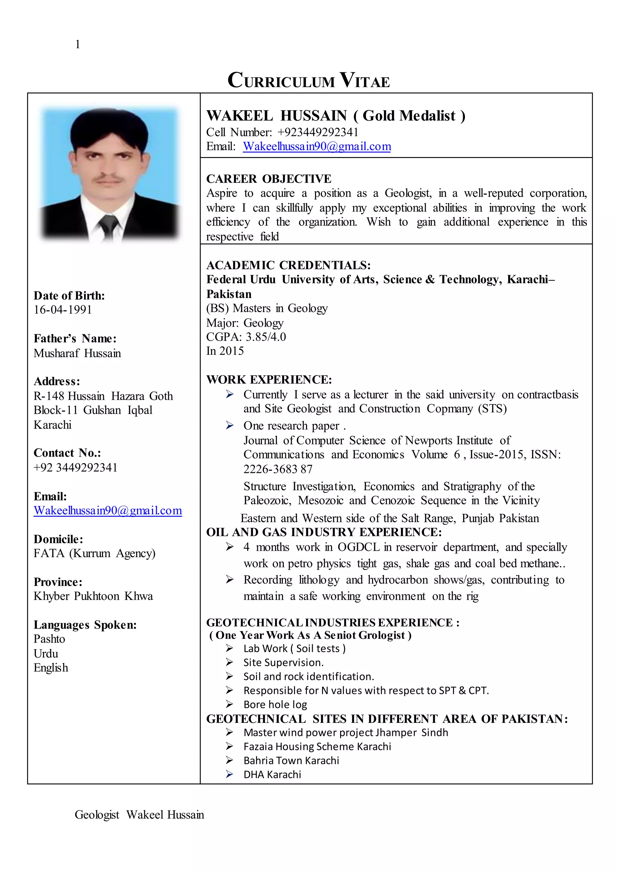 Wakeel Hussain Cv | DOCX