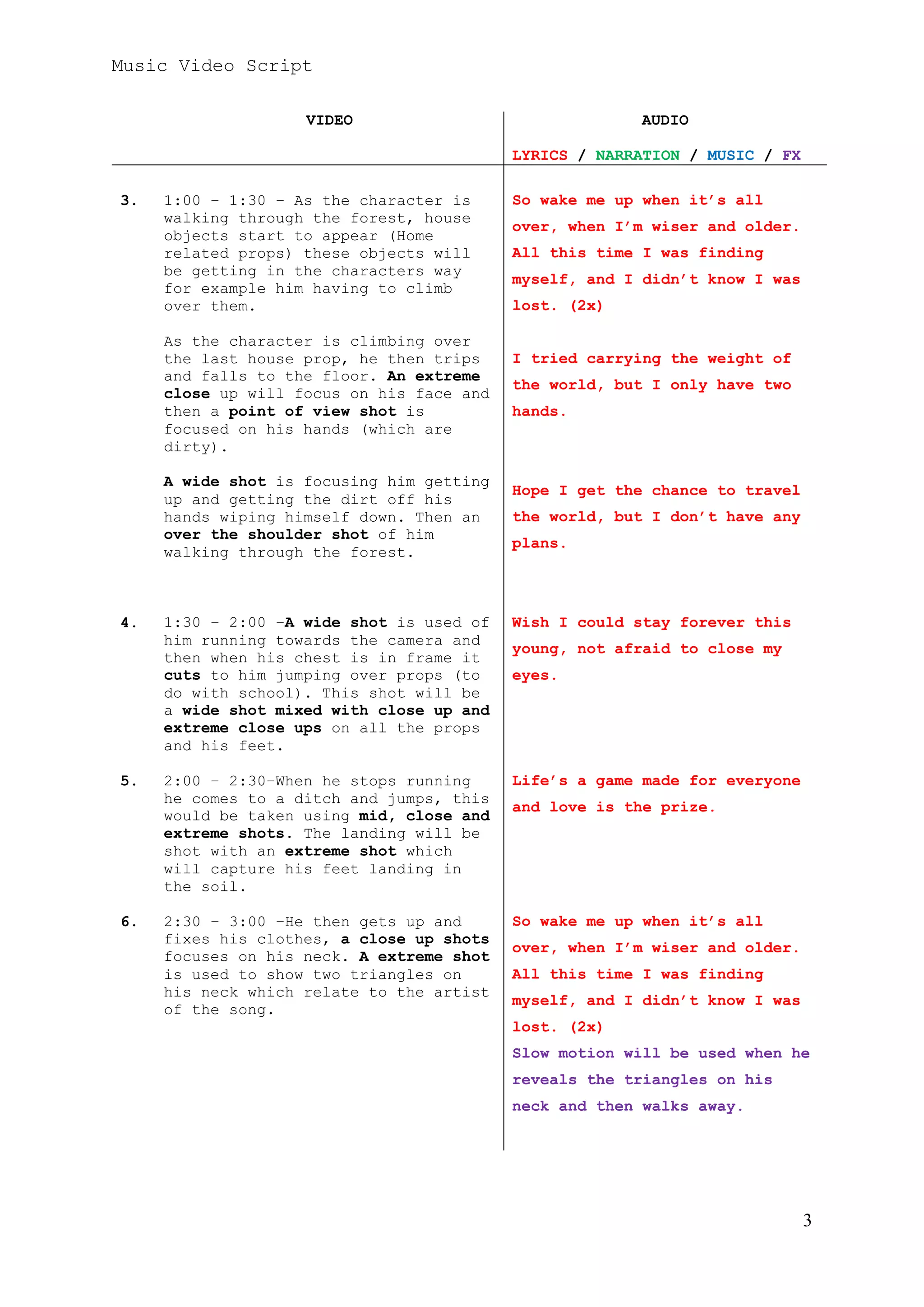Wake me up second draft music video script by ryan sharman | PDF