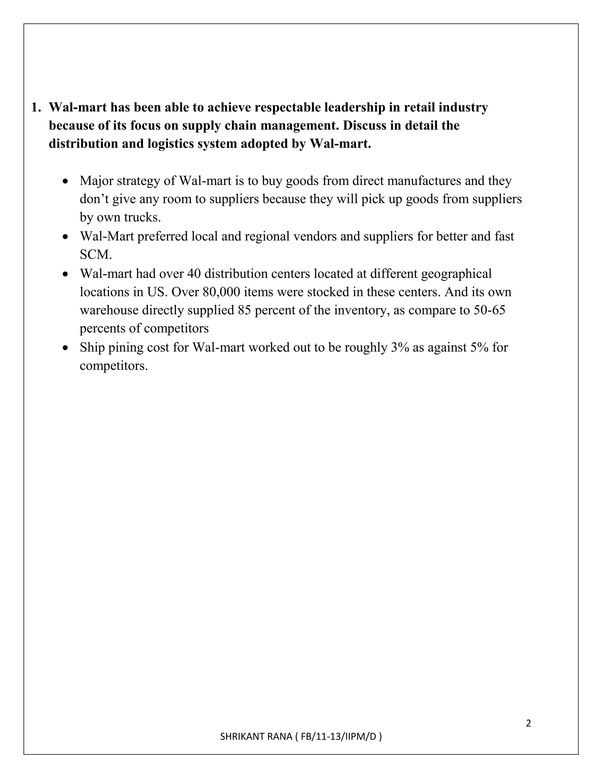 Wal mart case study solution.shrikant rana | PDF