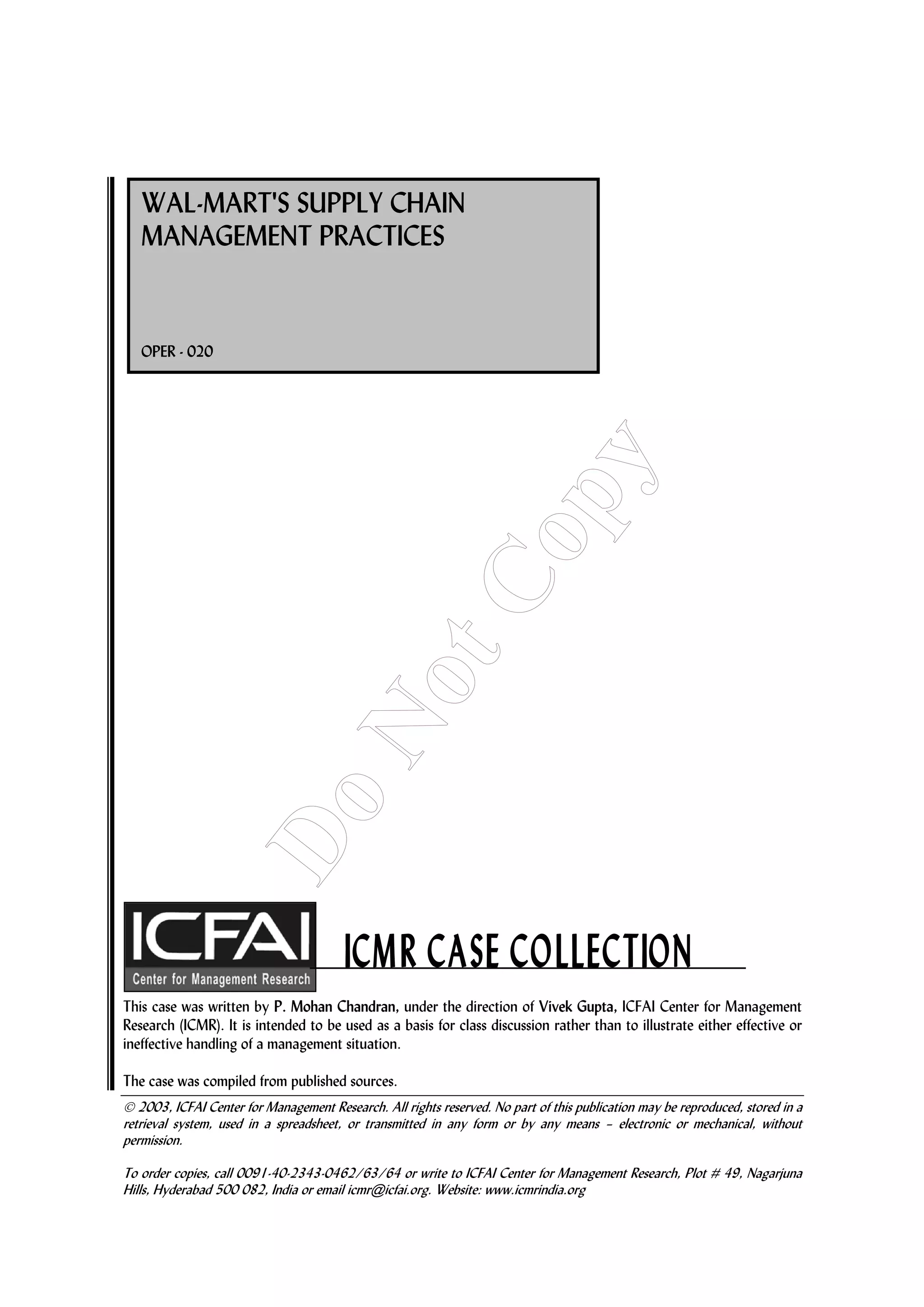 Wal Marts Supply Chain Management Practices | PDF