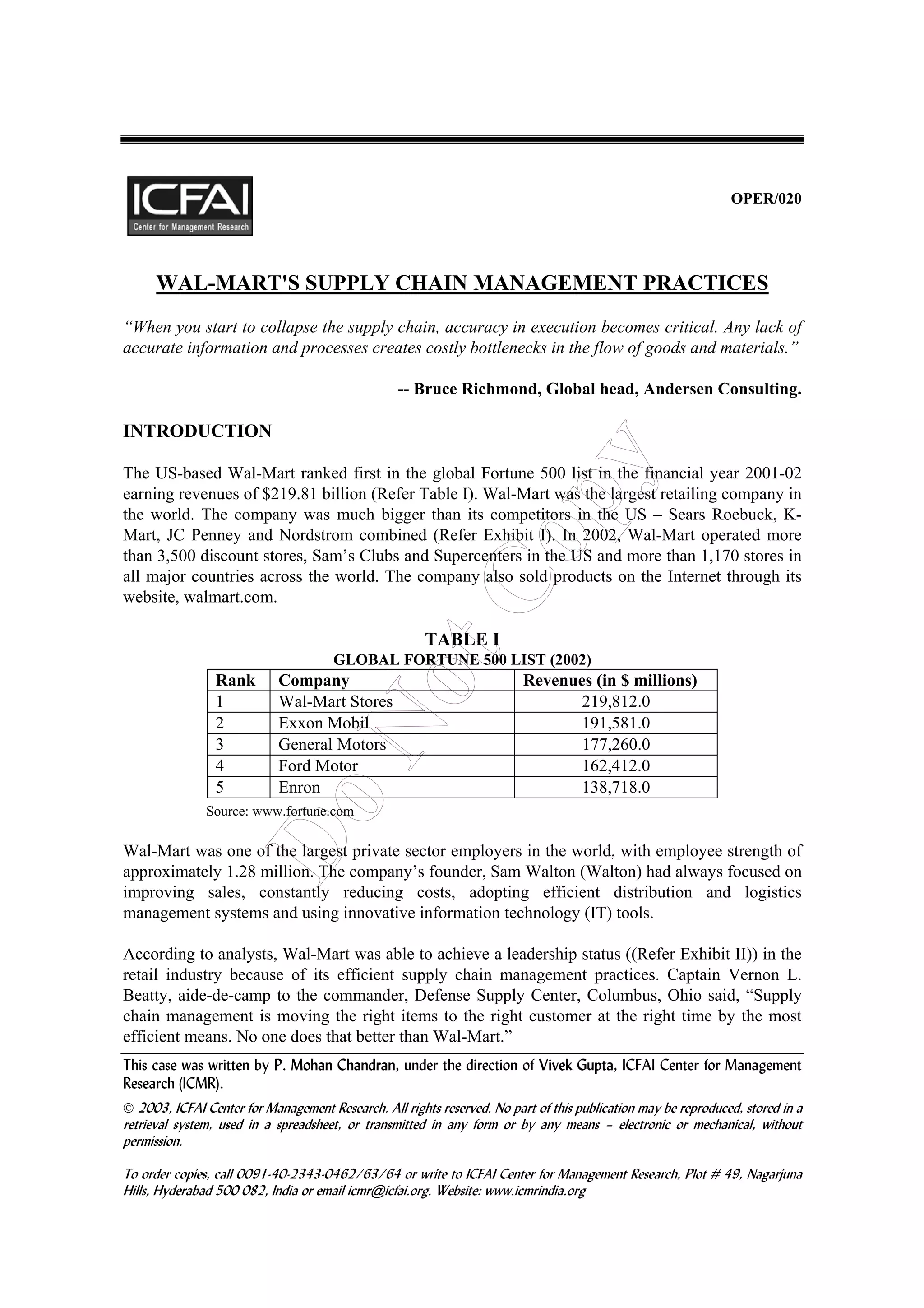 Wal Marts Supply Chain Management Practices | PDF