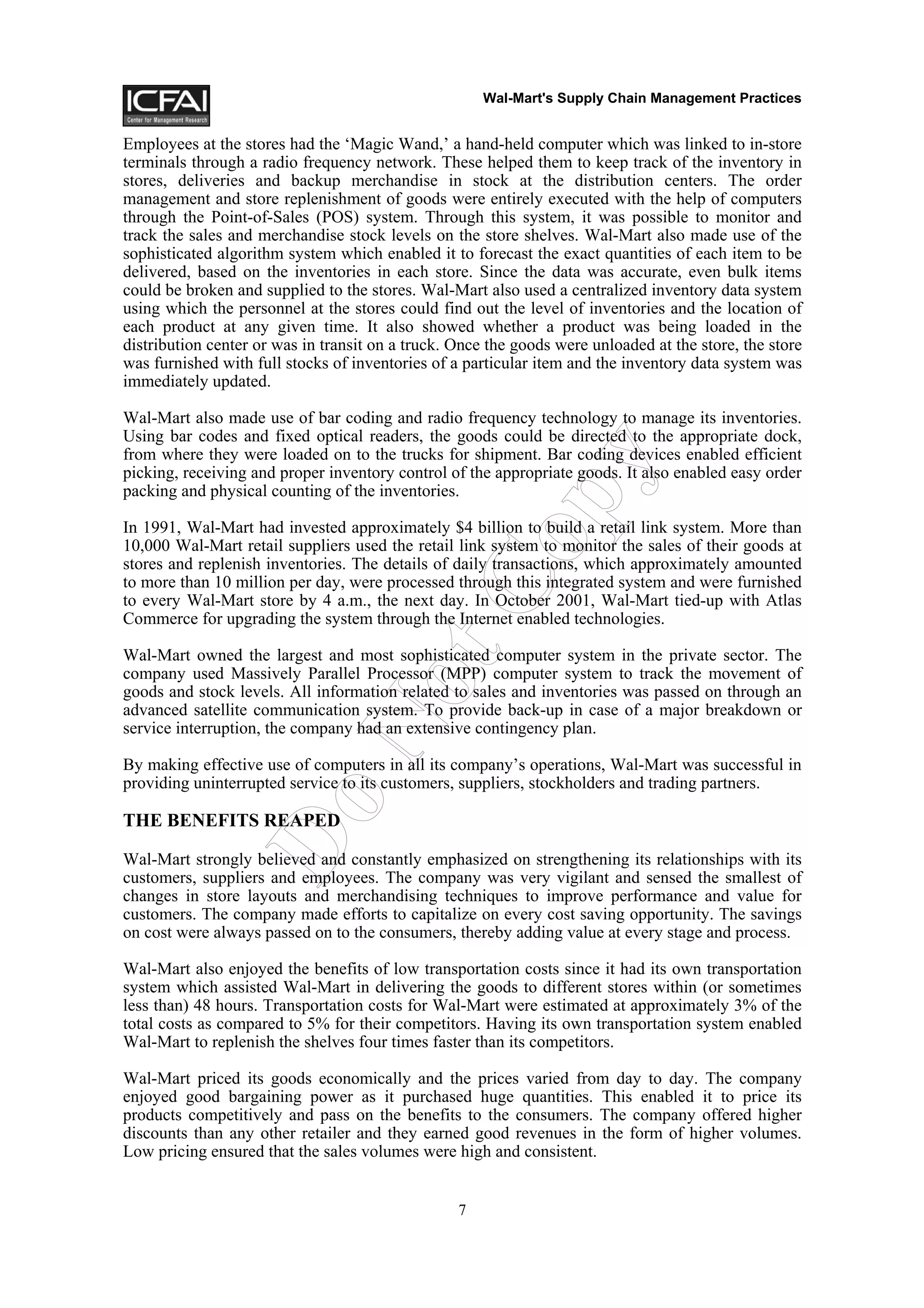 Wal Marts Supply Chain Management Practices | PDF