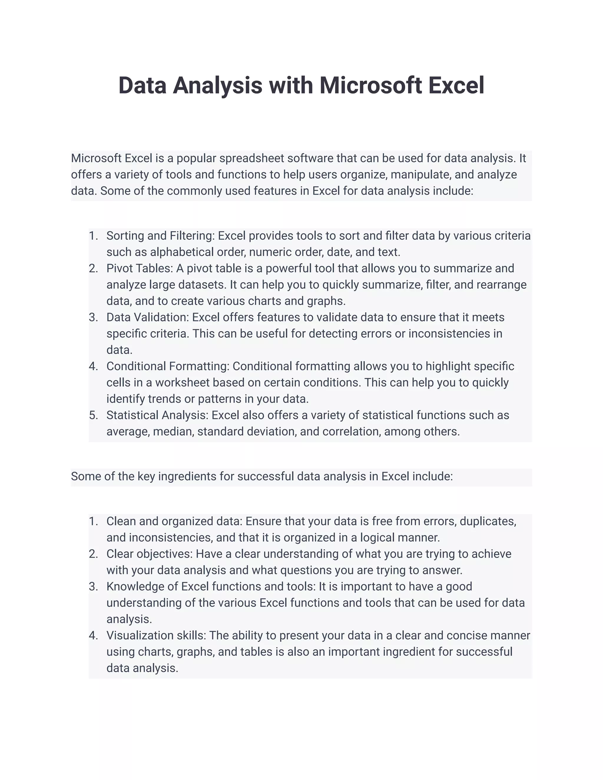 Data Analysis with Microsoft Excel | PDF | Computing | Technology & Computing