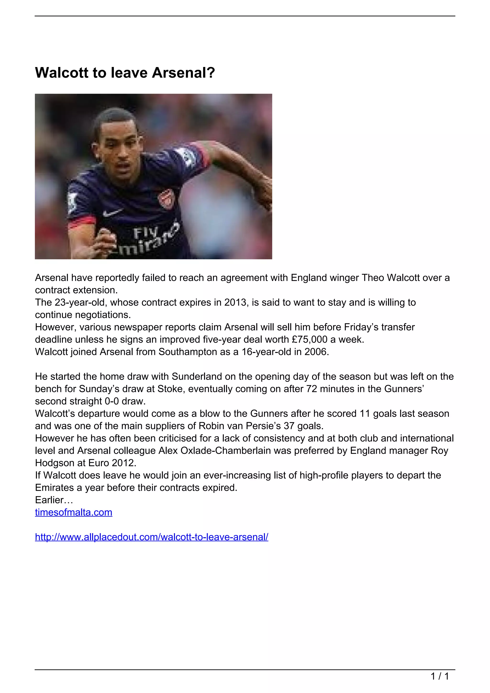 Walcott to leave Arsenal? | PDF