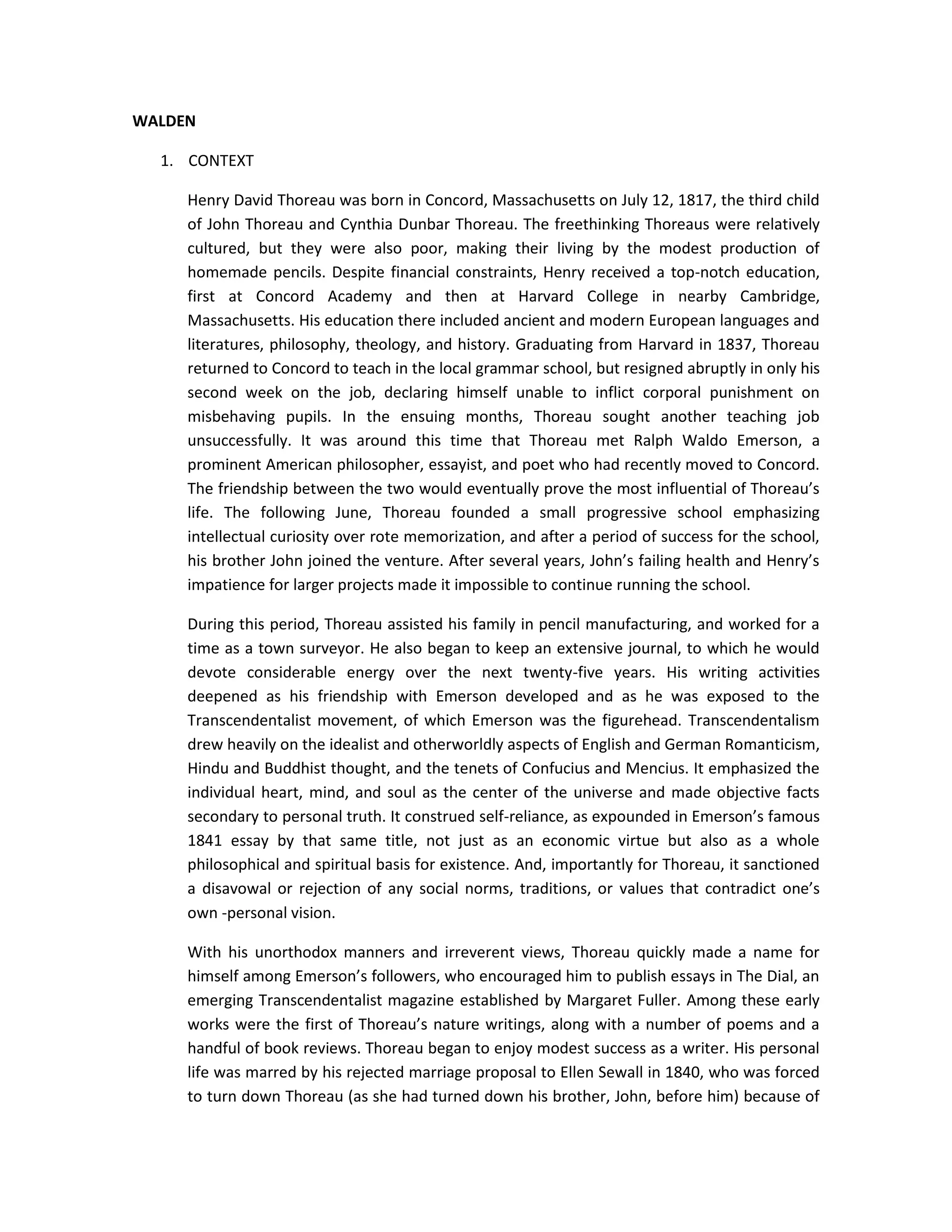 Walden - Summary | DOCX