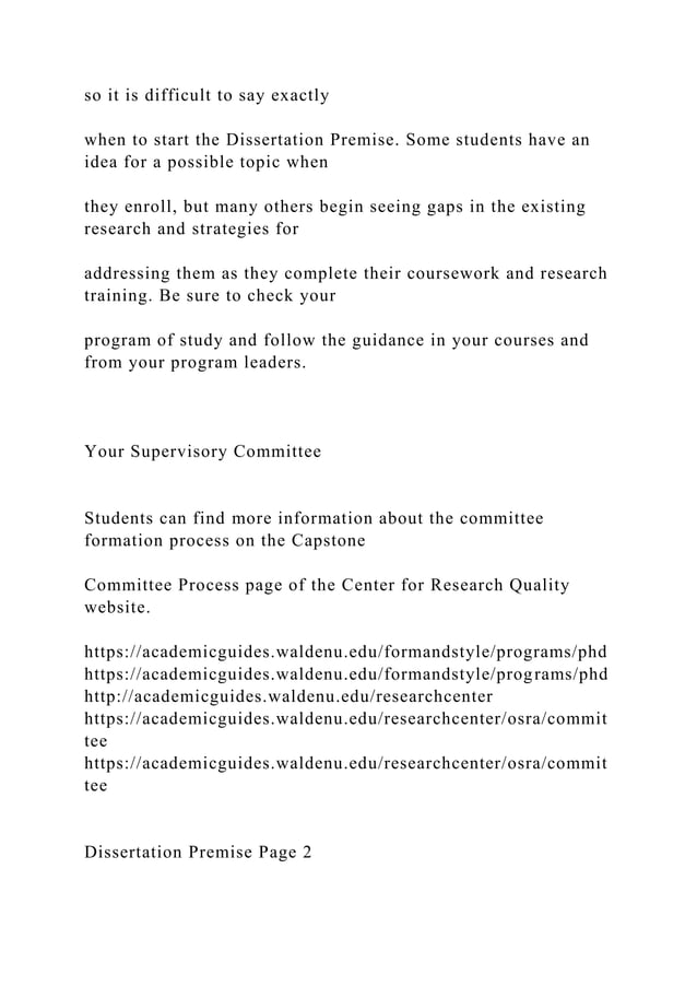 Walden University Dissertation Premise .docx | Postgraduate Education | College Education