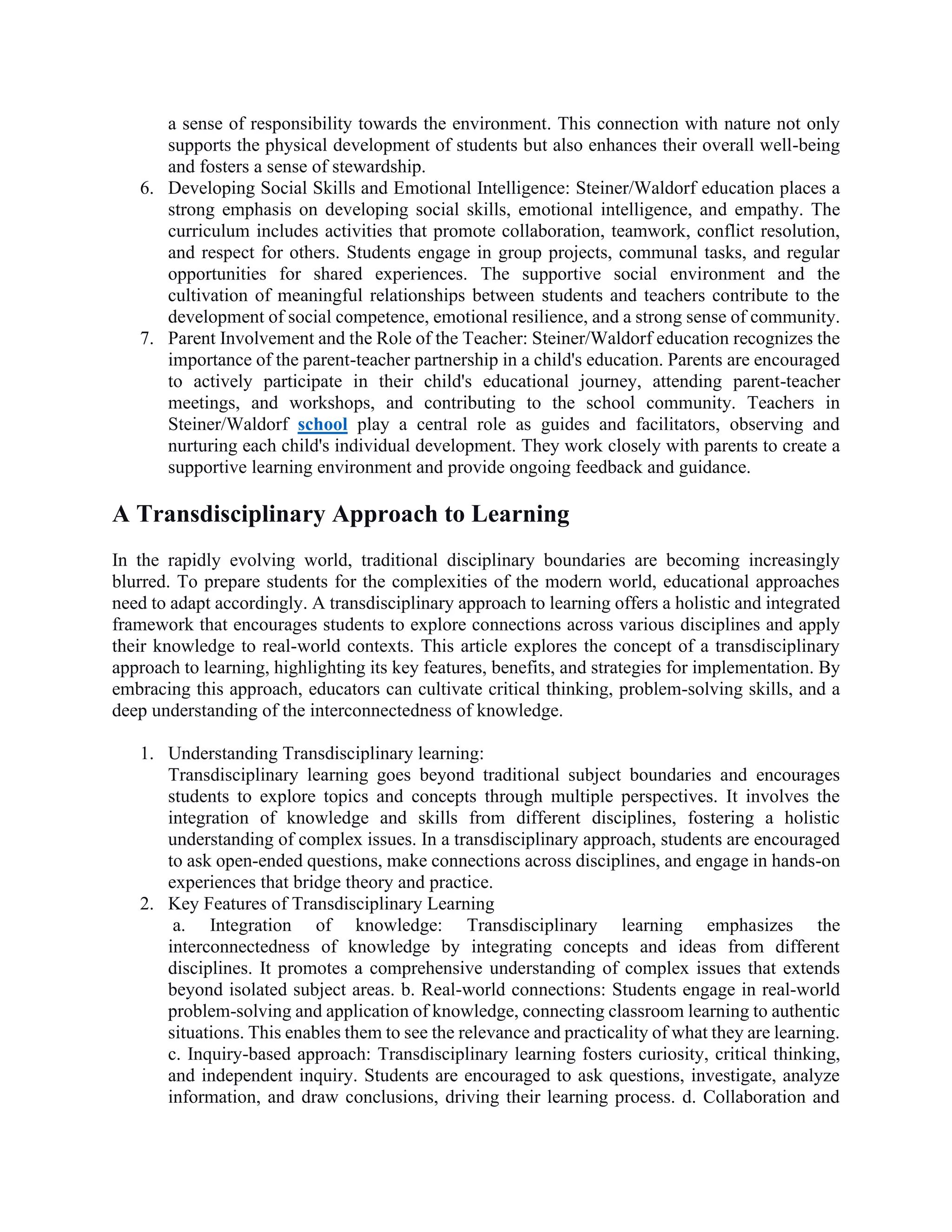 Waldorf Education in Dubai: Holistic Learning and Individualized Development | PDF