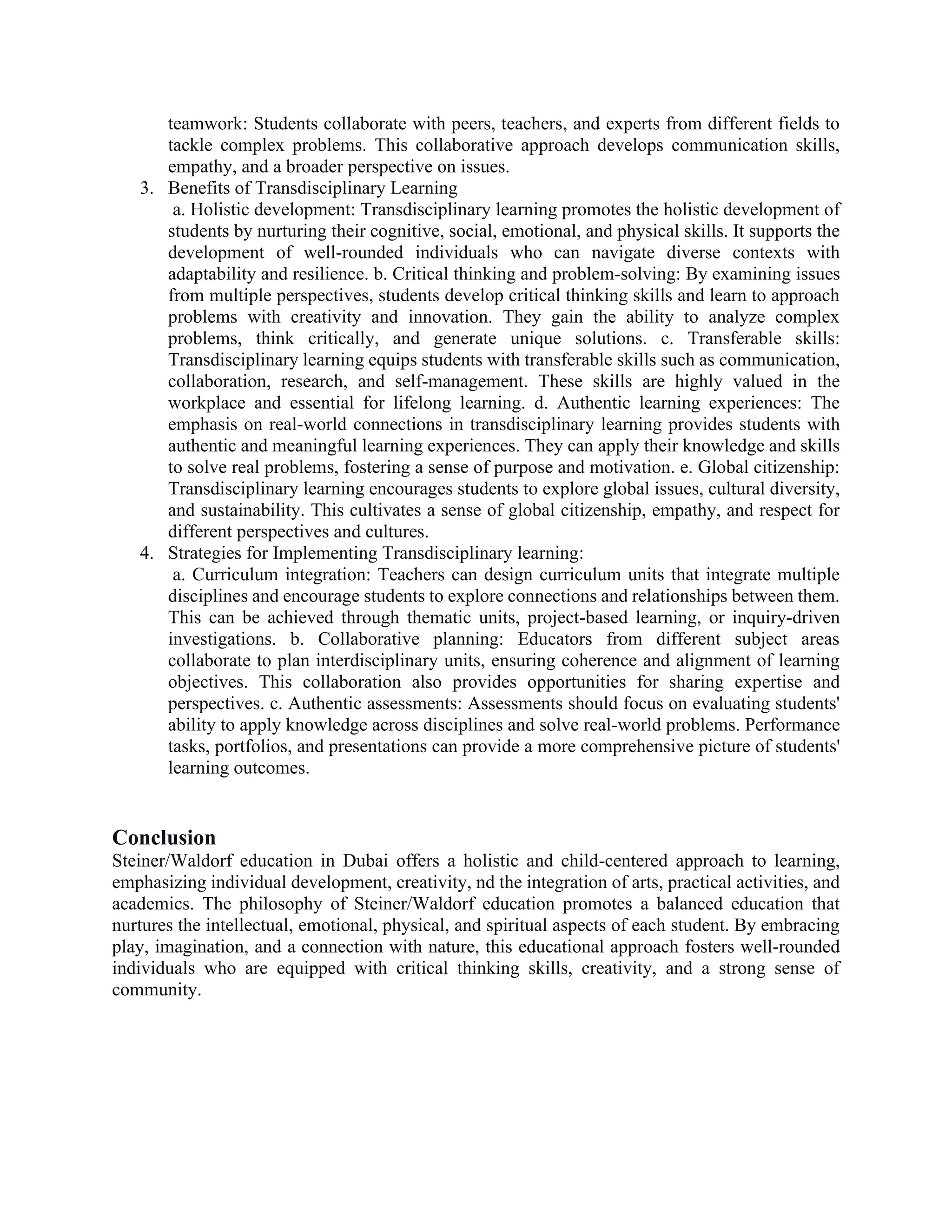 Waldorf Education in Dubai: Holistic Learning and Individualized Development | PDF