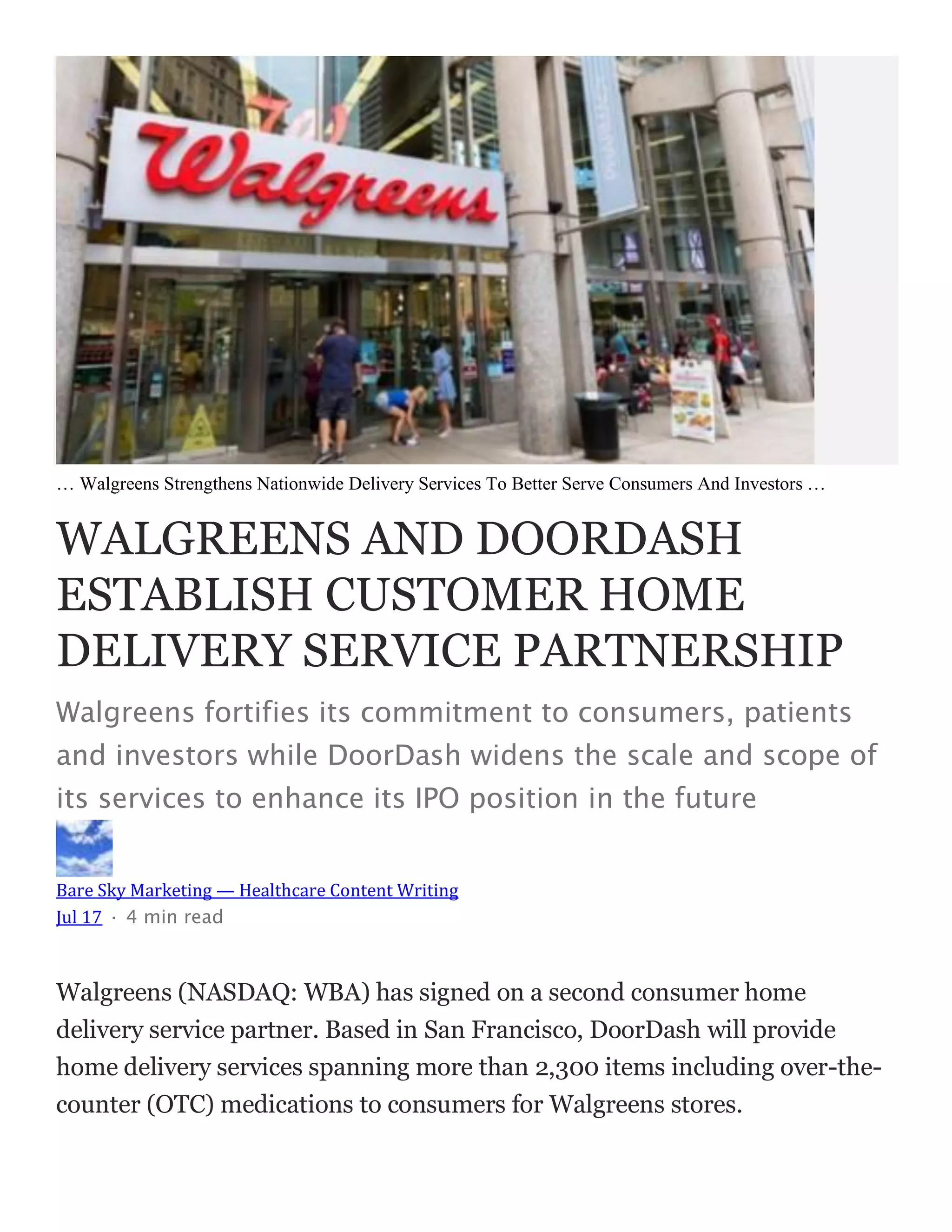 WALGREENS AND DOORDASH SIGN DELIVERY PARTNERSHIP - John G. Baresky | PDF