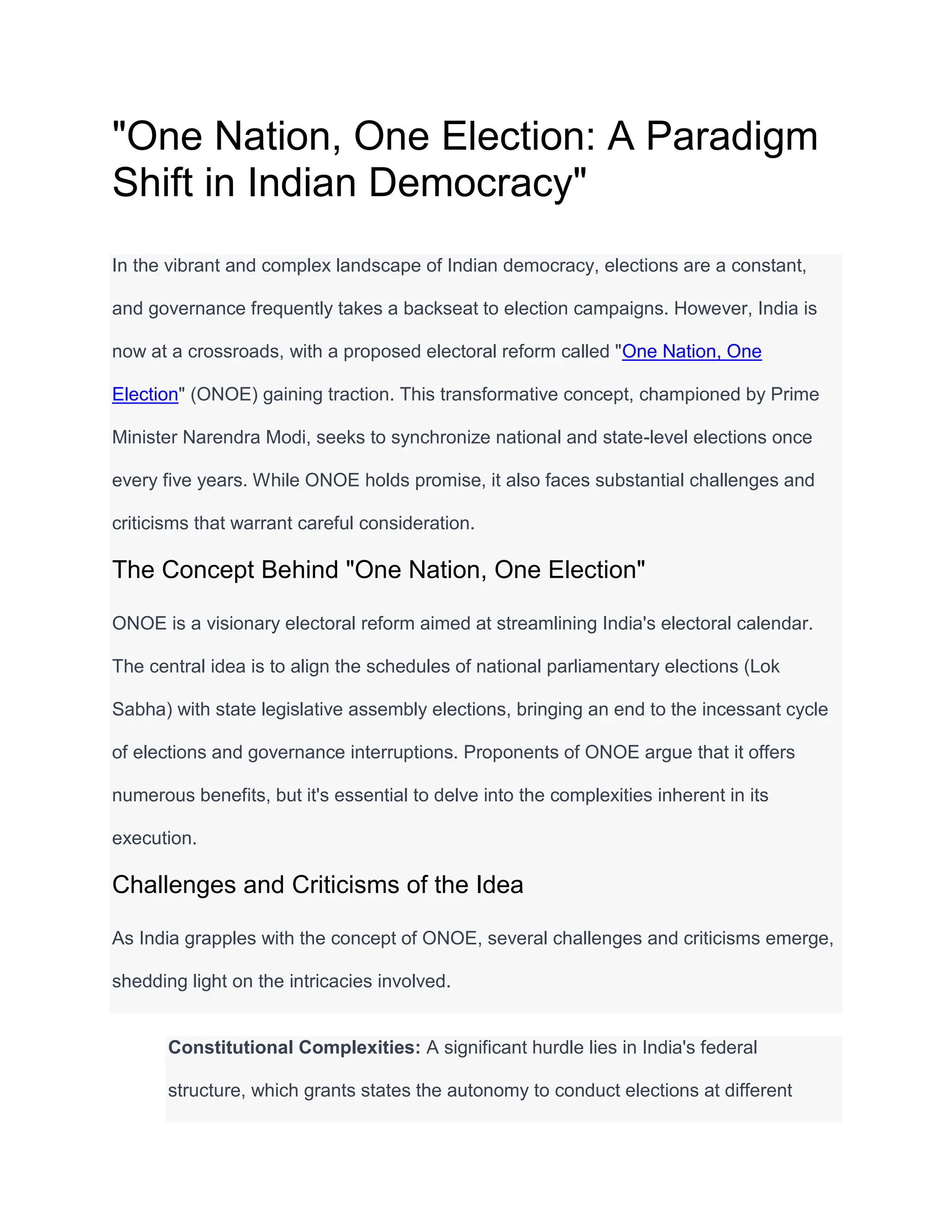 One Nation One Election Benefits and Challenges.docx