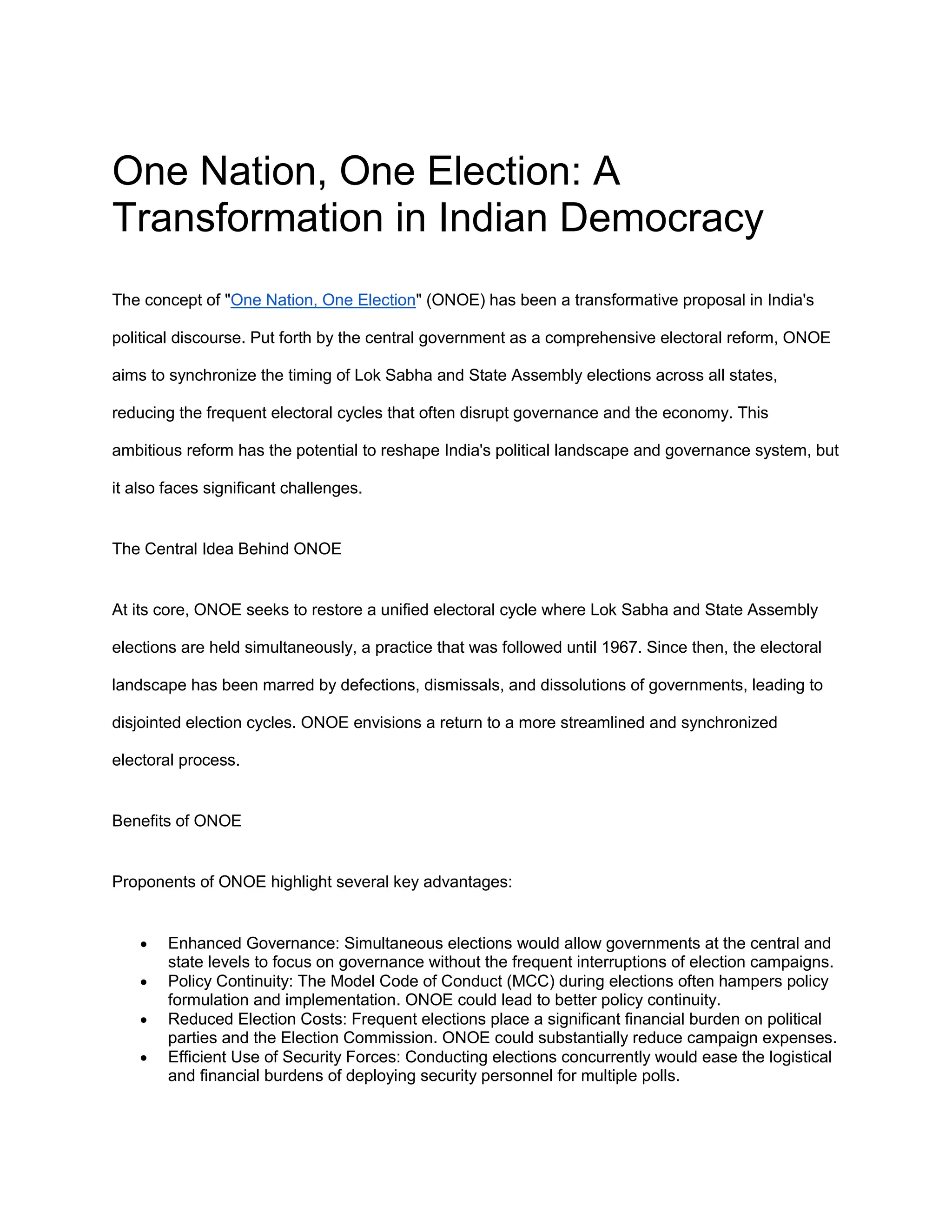 One Nation, One Election: A Transformation in Indian Democracy.docx
