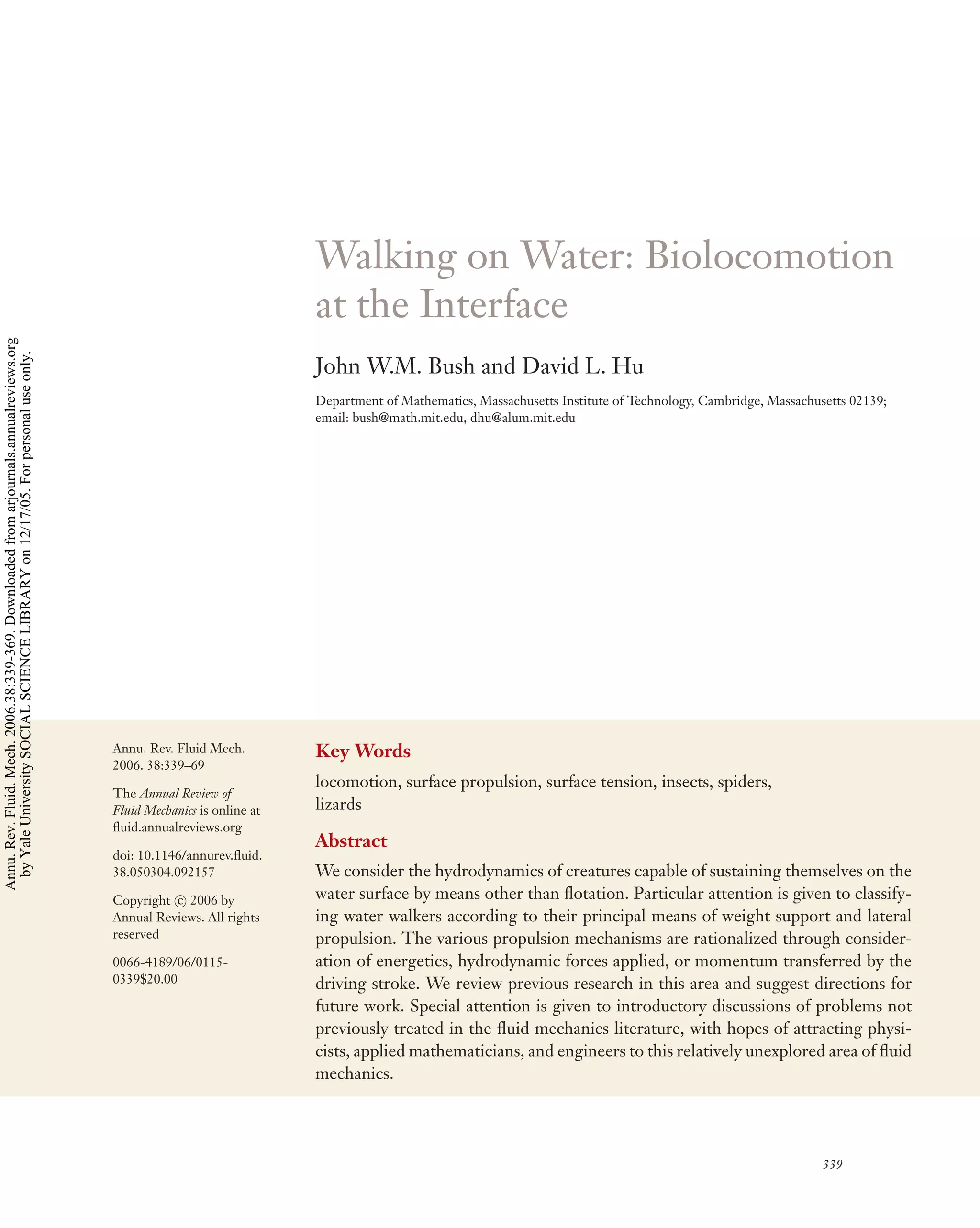 Walking On Water Biolocomotion At The Interface | PDF