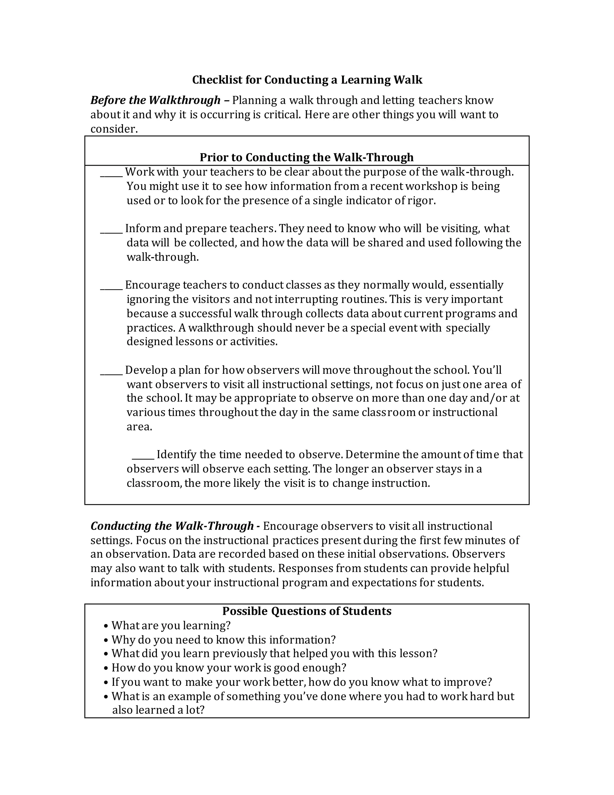 Walkthrough checklist | PDF