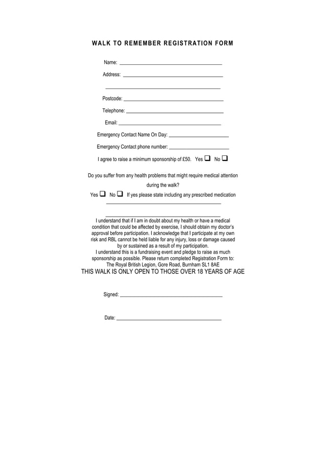 Walk to remember registration form | PDF