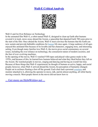 Wall-E Versus Feed Essay | PDF