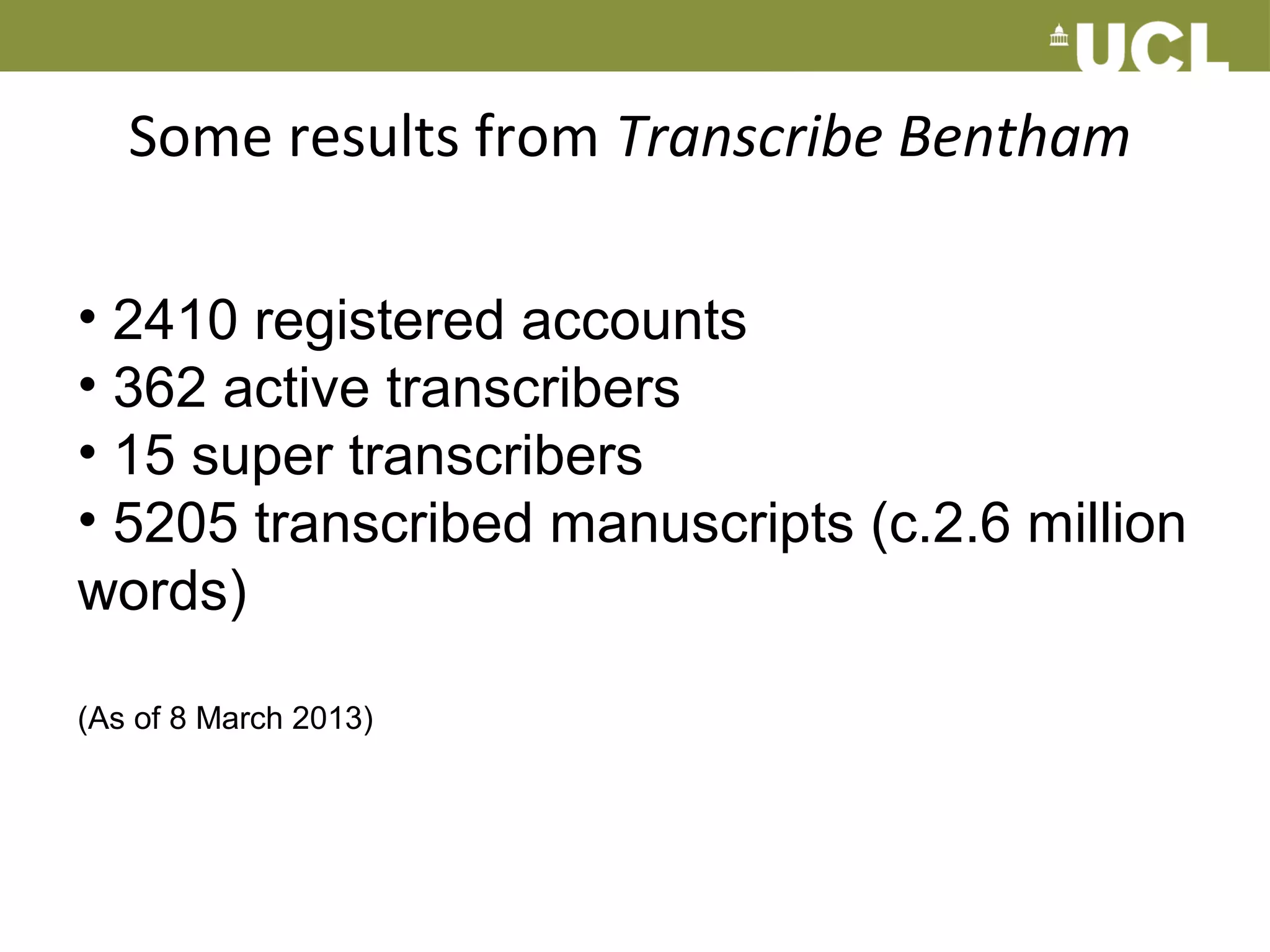 Lessons from Transcribe Bentham | PPT