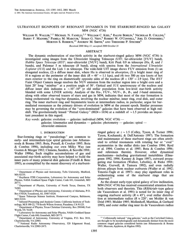 ULTRAVIOLET SIGNPOSTS OF RESONANT DYNAMICS IN THE STARBURST-RINGED Sab GALAXY M94 (NGC 4736) | PDF