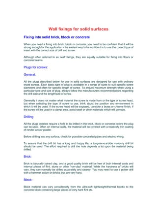 Wall fixings for hollow & solid surfaces | PDF | Woodworking | Arts and ...