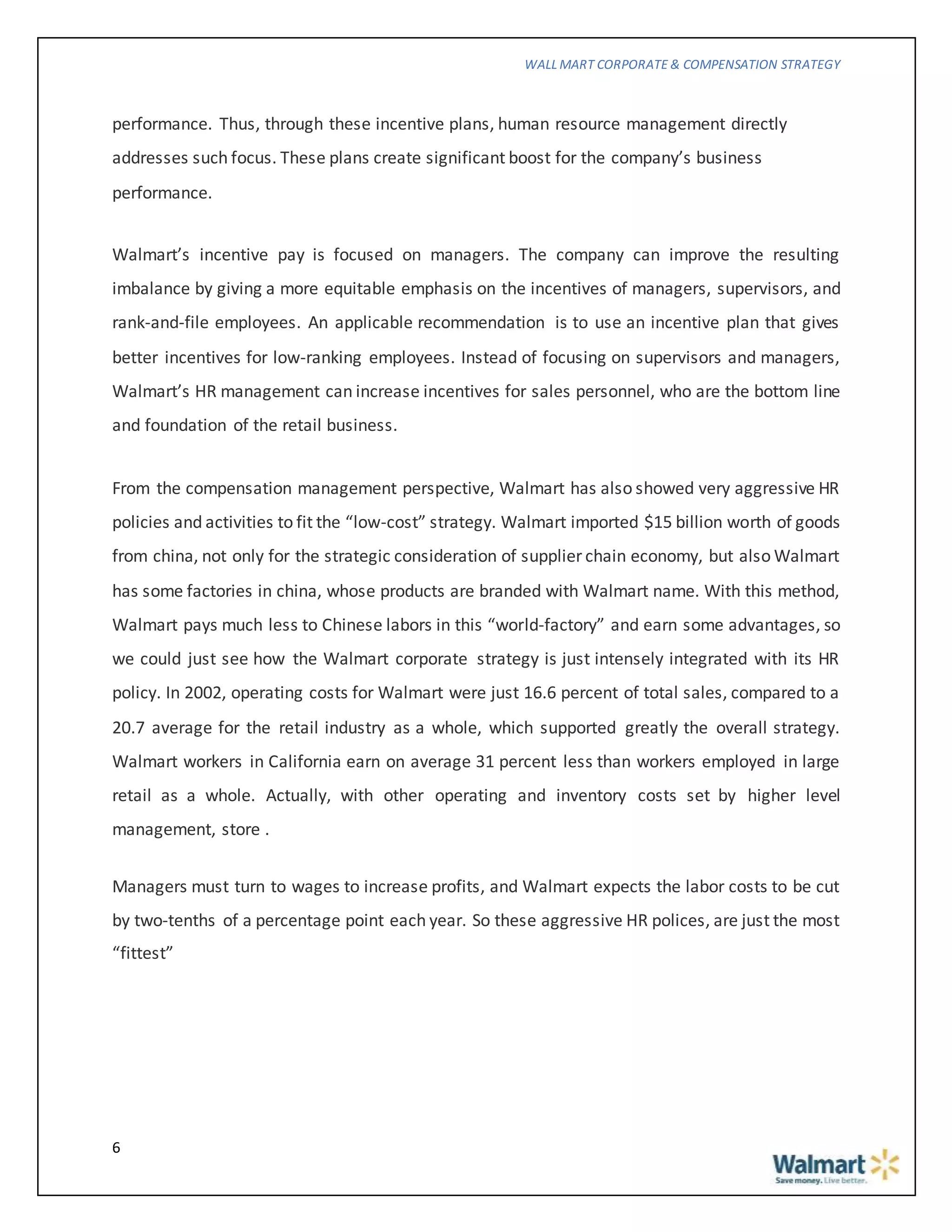 Wallmart compensation strategy assignment | DOCX