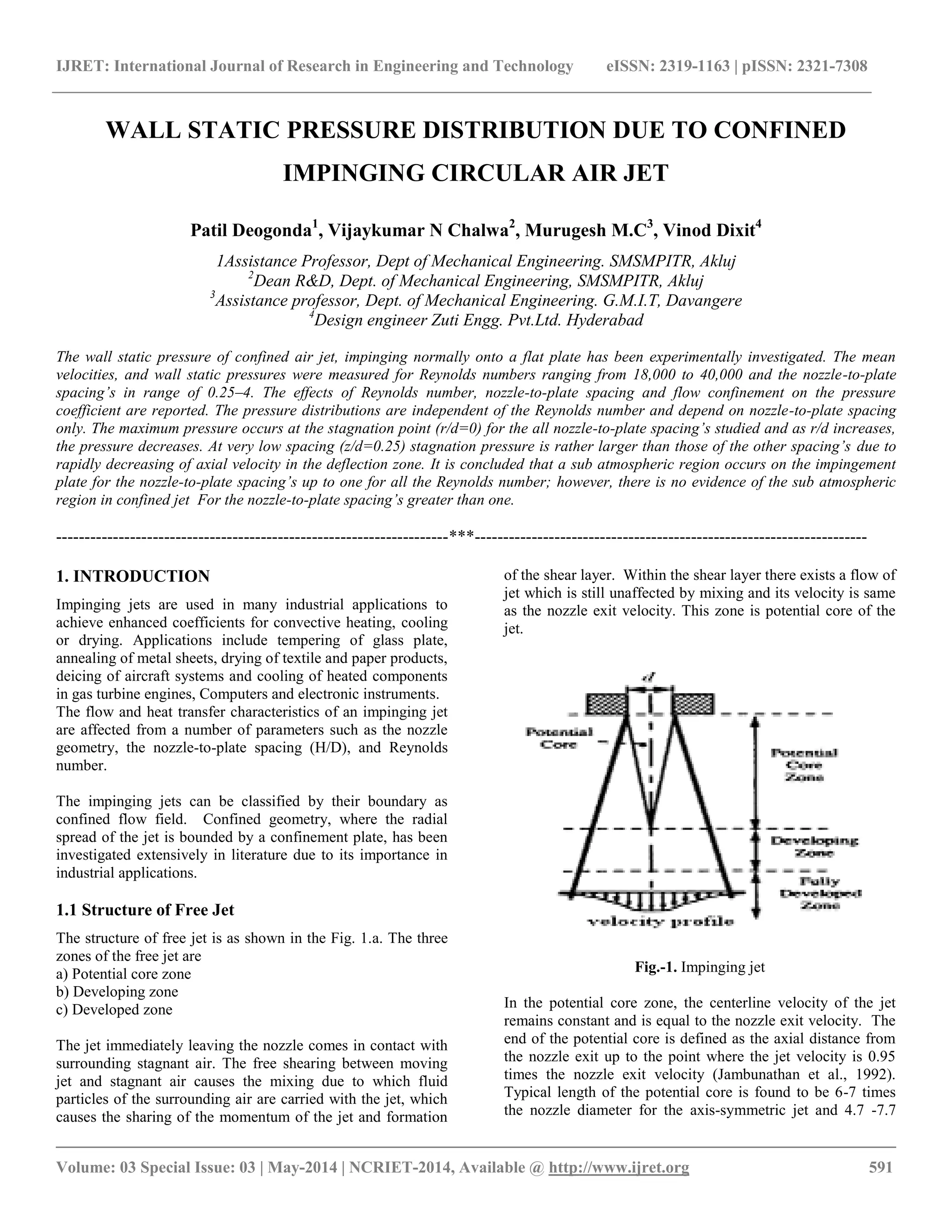 Wall static pressure distribution due to confined impinging circular ...