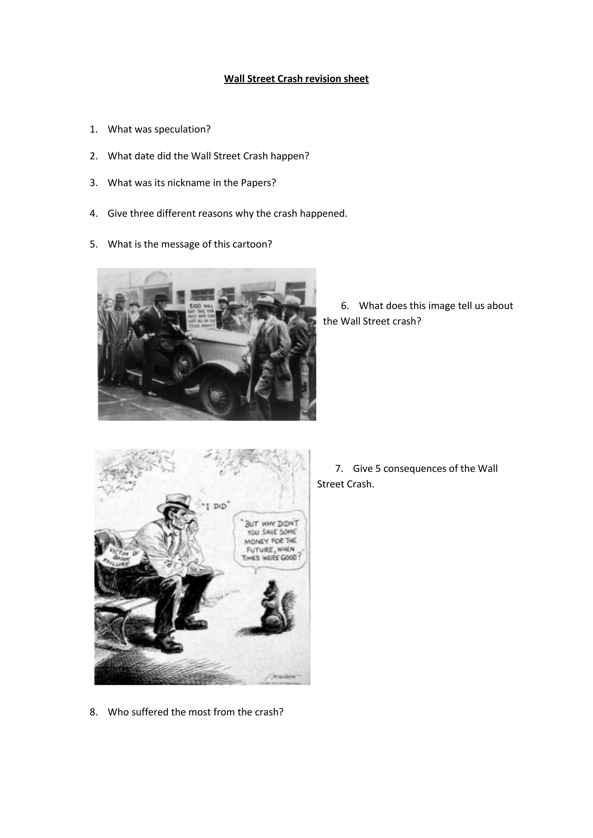 Wallstreet crash revision sheets | DOCX