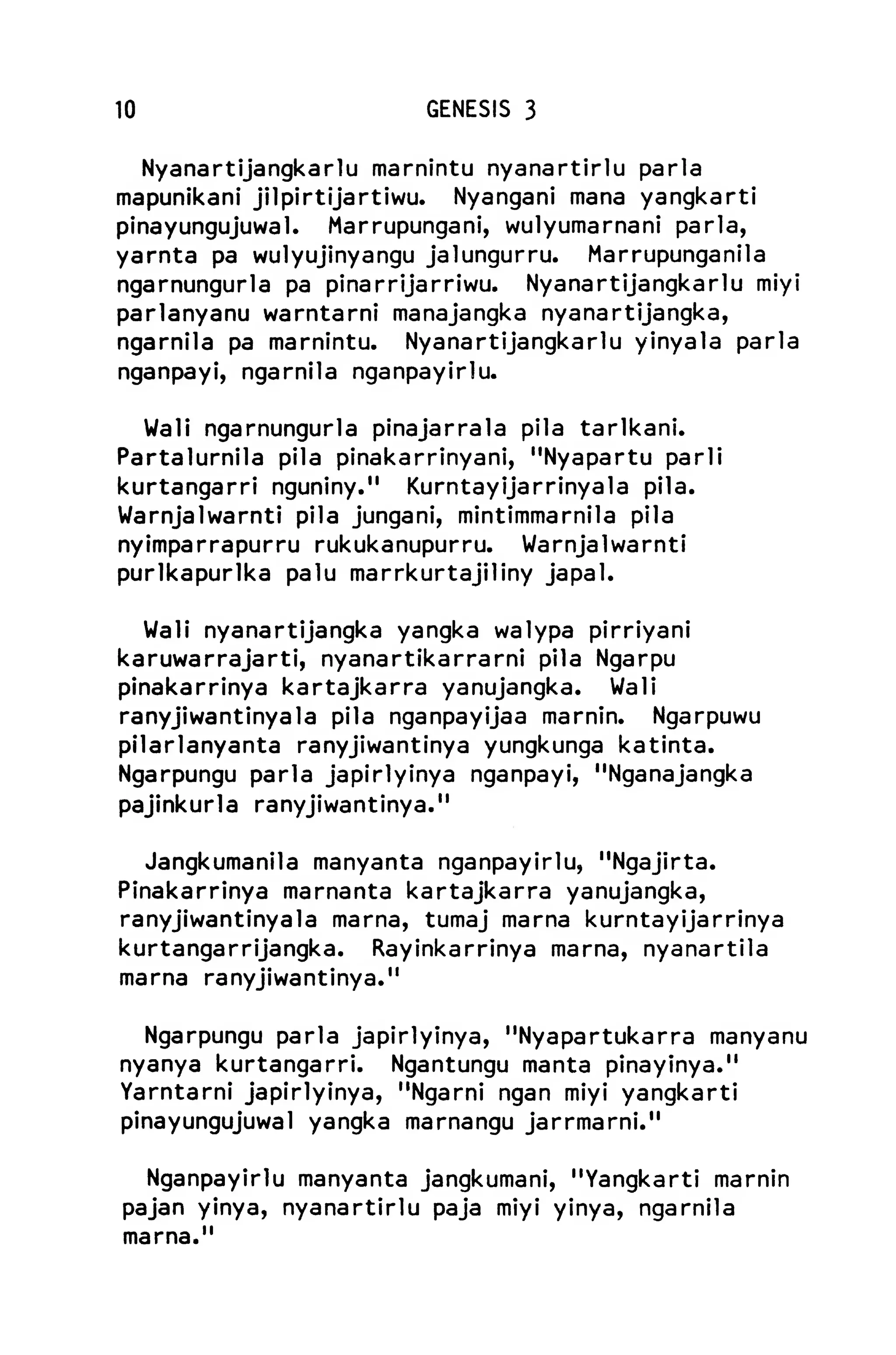 Walmajarri bible genesis 1 | PDF