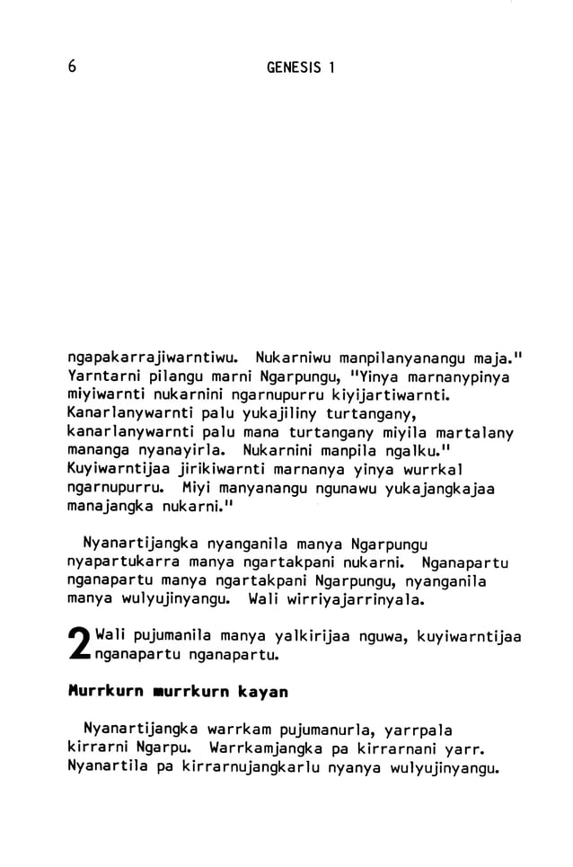 Walmajarri bible genesis 1 | PDF